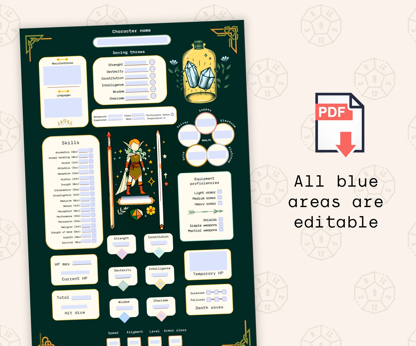 Dnd Character Sheet, Dnd Elf, Dnd Digital Journal, Dungeons and Dragons ...
