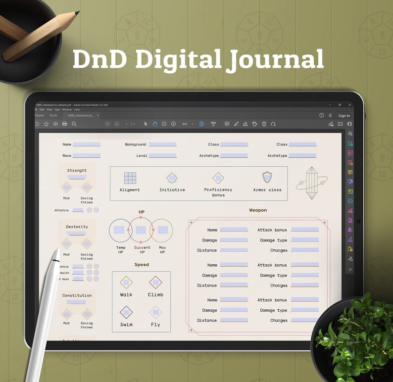 Digital Dnd Character Journal Editable Dnd Sheet Dungeons and Dragons ...