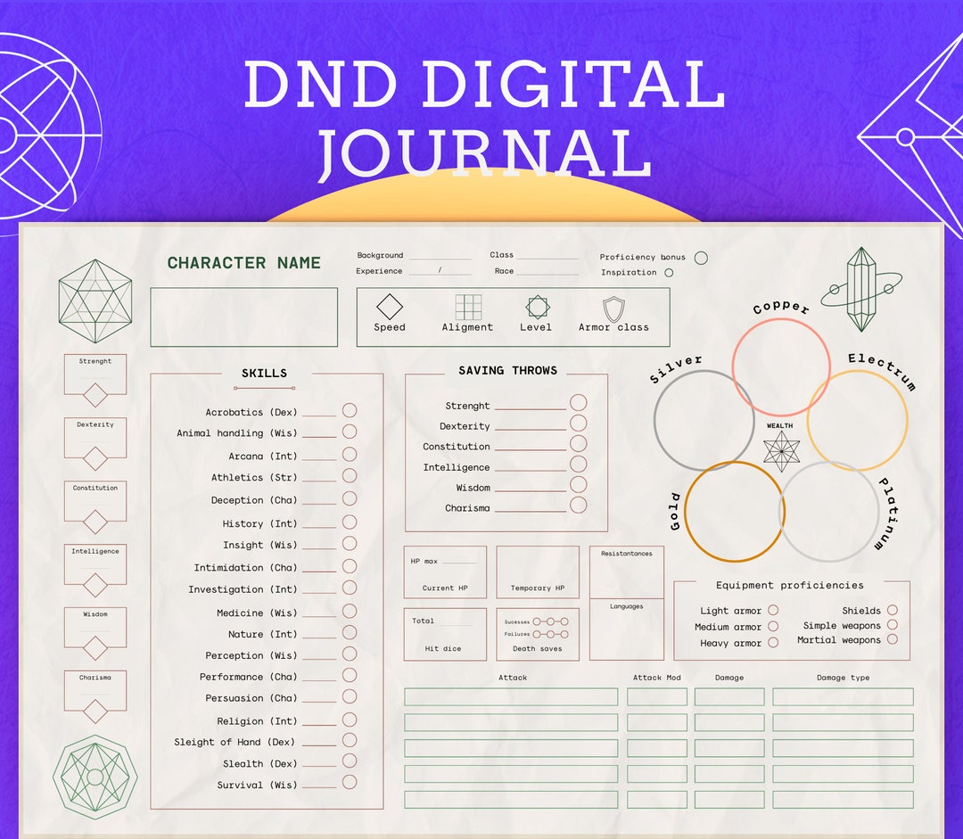Digital Dnd Character Journal, Dnd Character Sheet, Dungeons and ...