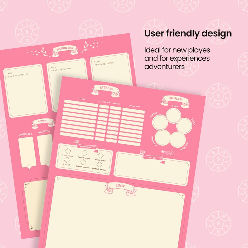 Pink Dnd Character Sheet, Girly Dnd, Dungeons and Dragons Character ...