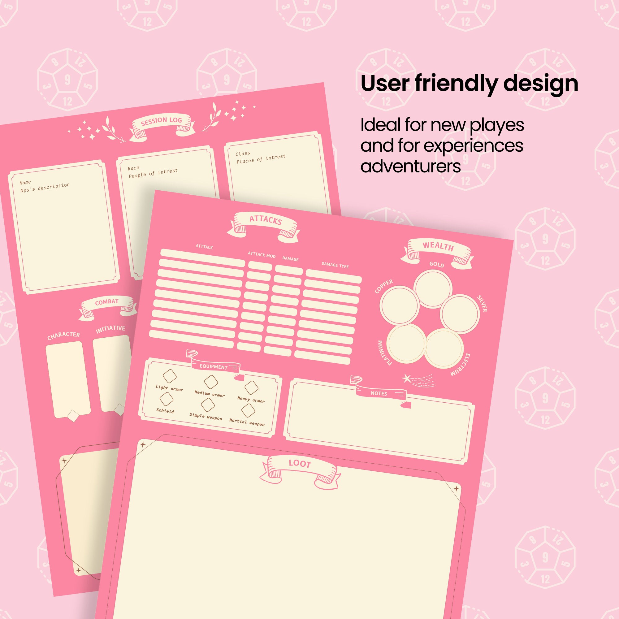 Pink Dnd Character Sheet, Girly Dnd, Dungeons and Dragons Character ...