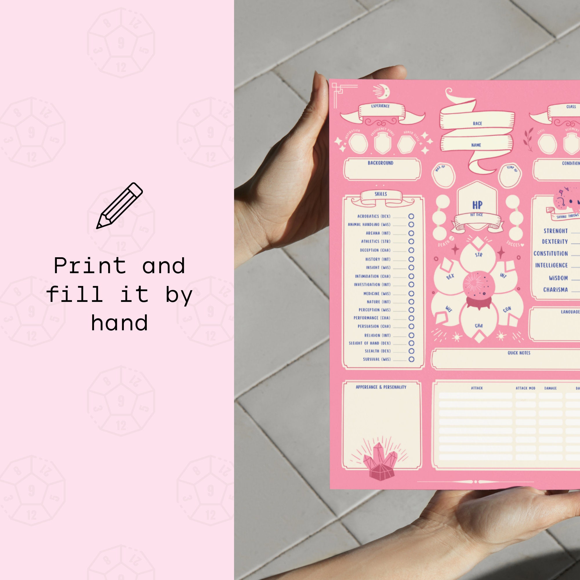 Pink Dnd Character Sheet, Girly Dnd, Dungeons and Dragons Character ...