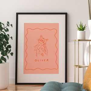 Custom Cat Portrait Cute Cat Poster Personalized Badly Drawn Pet Art ...