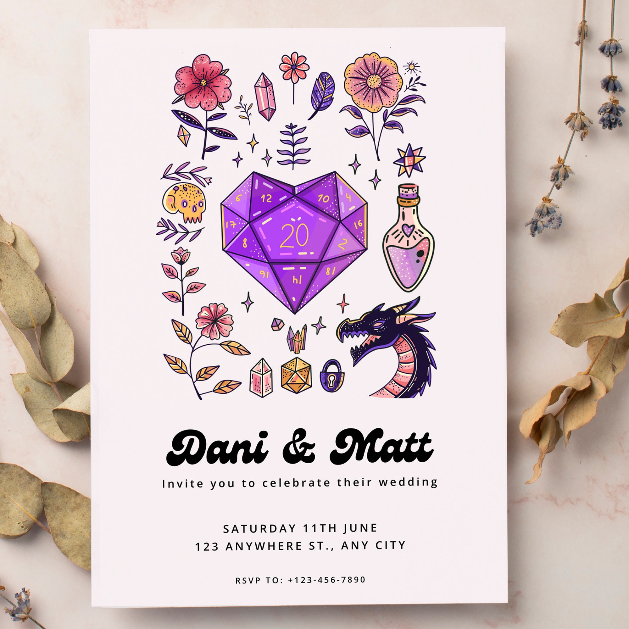 DND Wedding Invitation, Dnd Wedding Schedule Printable, Announcement ...
