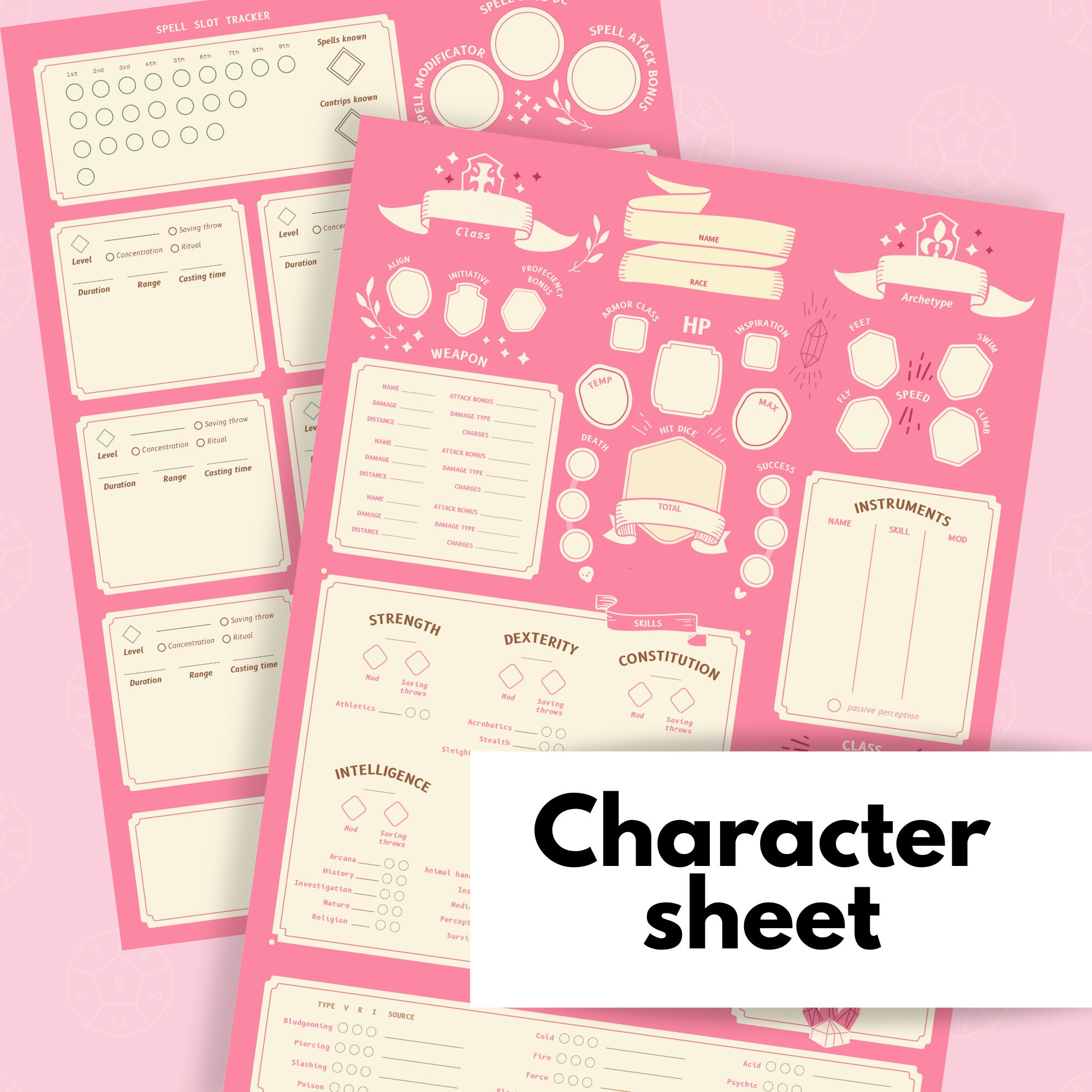 Pink Dnd Character Sheet, Girly Dnd, Dungeons and Dragons Character ...