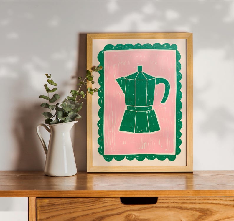 Moka Pot Art Print, Coffee Maker Printable Wall Art, Handdrawn Coffee ...