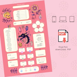 Dnd Character Sheet Pink, Girly Dnd Dungeons and Dragons Character ...