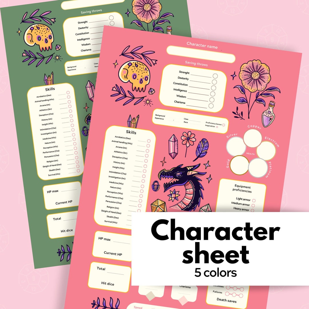 Dnd Character Sheet Pink, Girly Dnd Dungeons and Dragons Character ...