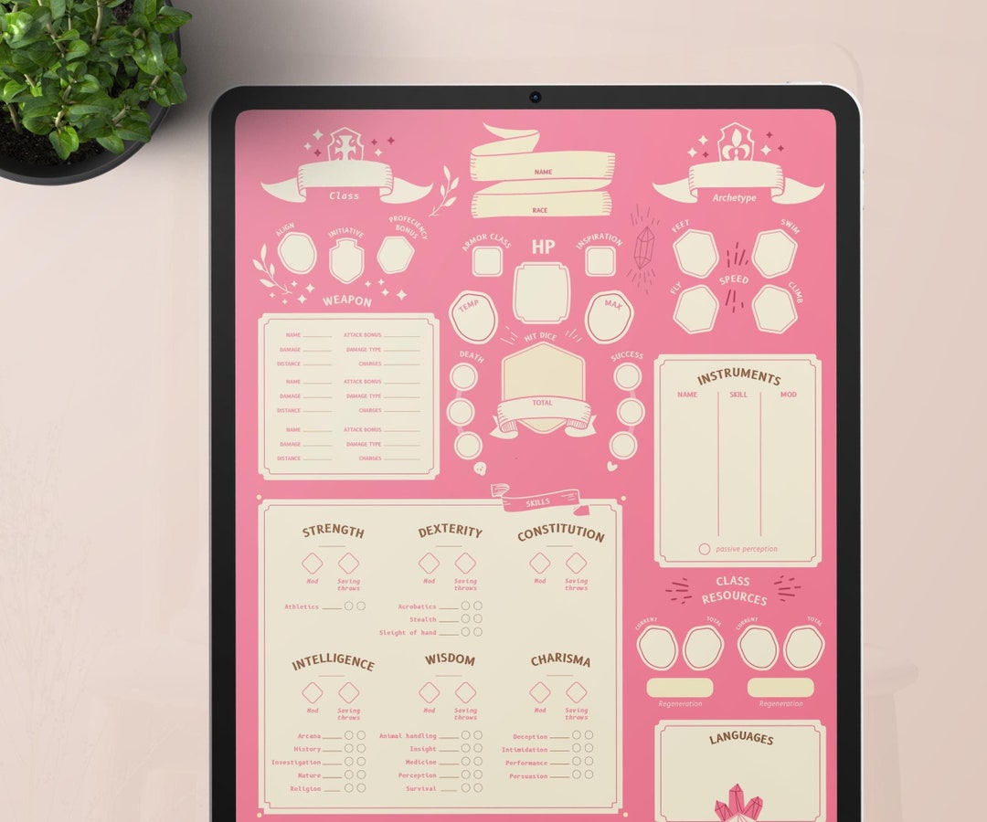 Dnd Journal Goodnote Dnd Digital Journal Girly Dnd Character Sheet DND ...