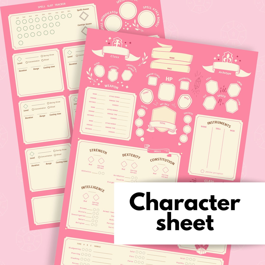 Pink Dnd Character Sheet, Girly Dnd, Dungeons and Dragons Character ...