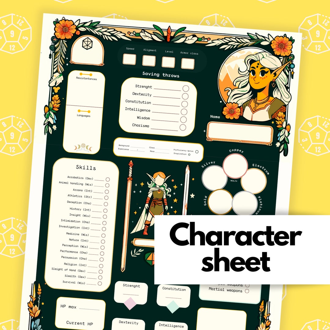 Dnd Character Sheet, Dnd Elf, Dnd Digital Journal, Girly Dnd, Dungeons ...