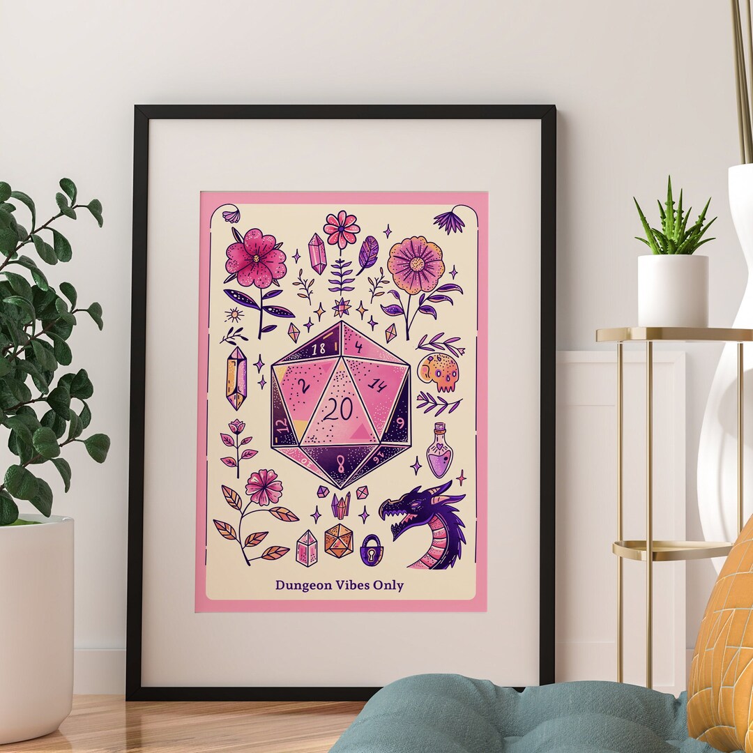Dnd Art Print, Dnd Dice Wall Art, Dnd Poster, Dnd Player Gift, Girly ...