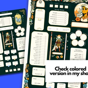 Dnd 5e Character Sheet Coloring Page Elf Printable 5th - Etsy