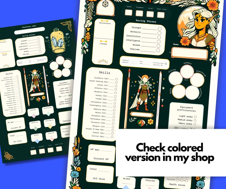 Dnd Character Sheet, DND Coloring Page Elf, RPG Character Sheets, Print ...