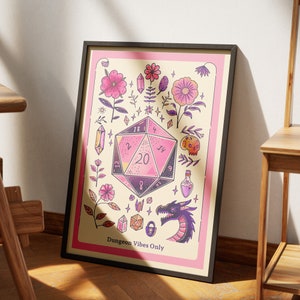 Dnd Art Print, Dnd Dice Wall Art, Dnd Poster, Dnd Player Gift, Girly ...