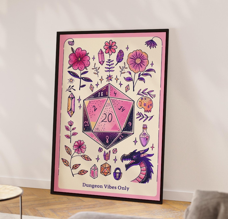 Dnd Art Print, Dnd Dice Wall Art, Dnd Poster, Dnd Player Gift, Girly ...
