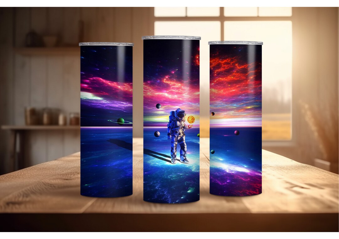 Astronaut in Solar System Skinny Tumbler Sublimation Design - Etsy