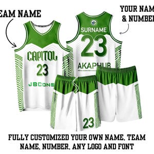 Custom Green and White Basketball Jersey Team Name & Number ...