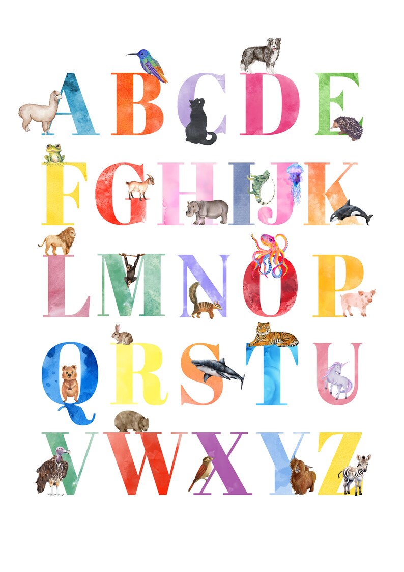 Animal Alphabet Watercolor Poster | Educational ABC Print (digital ...