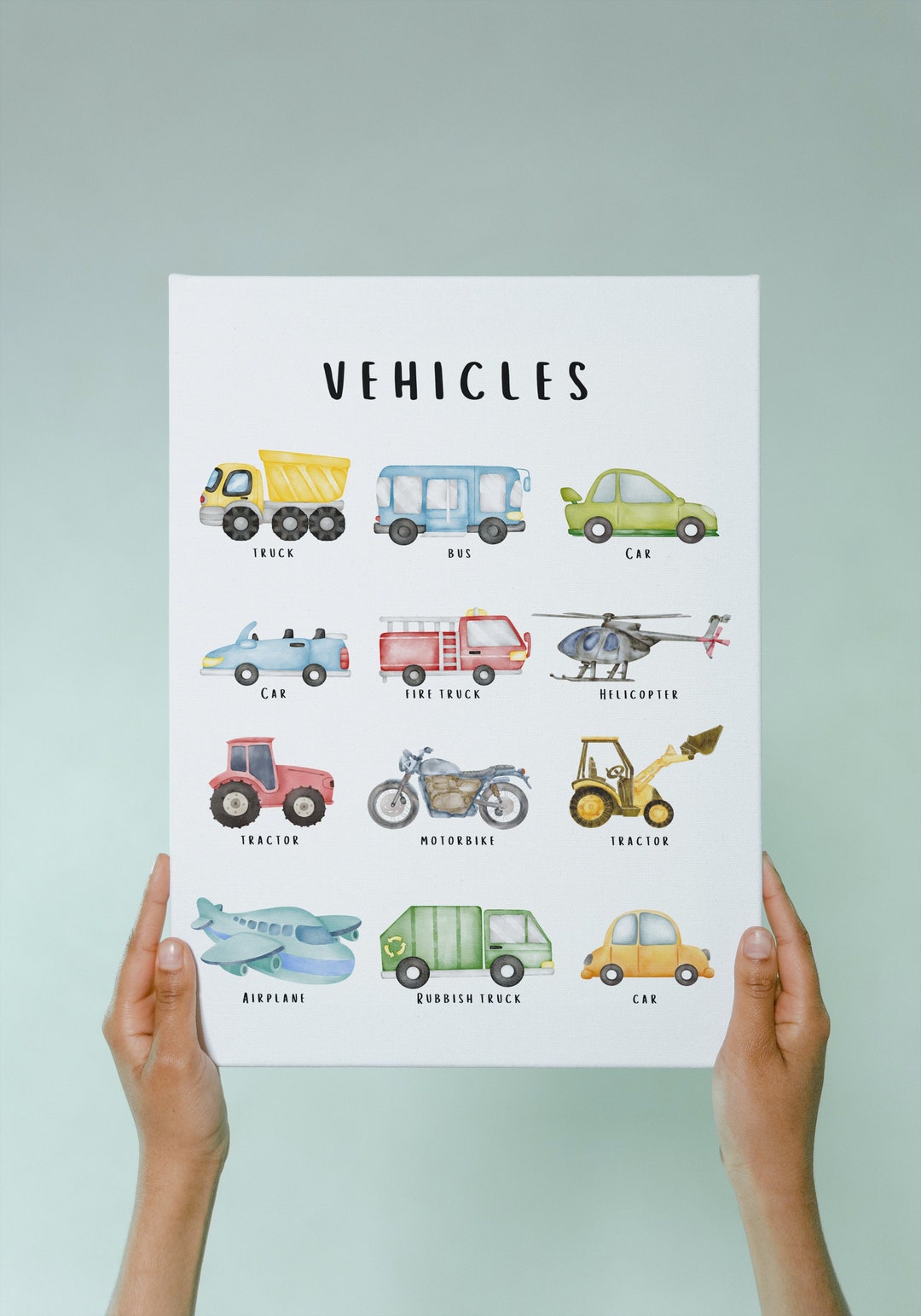 Children's Vehicles Poster | Cars and Truck Nursery Print | Kids ...