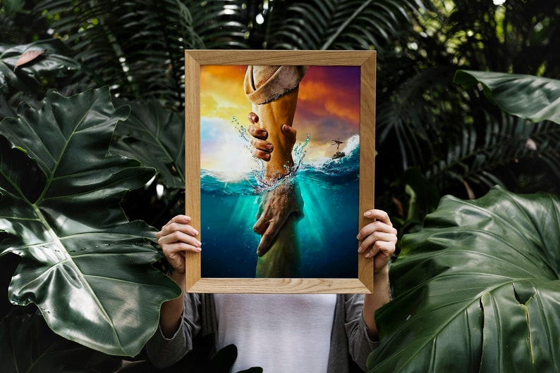 Hand of God, Jesus Reaching Into Water, Jesus Poster, Jesus Print, God ...