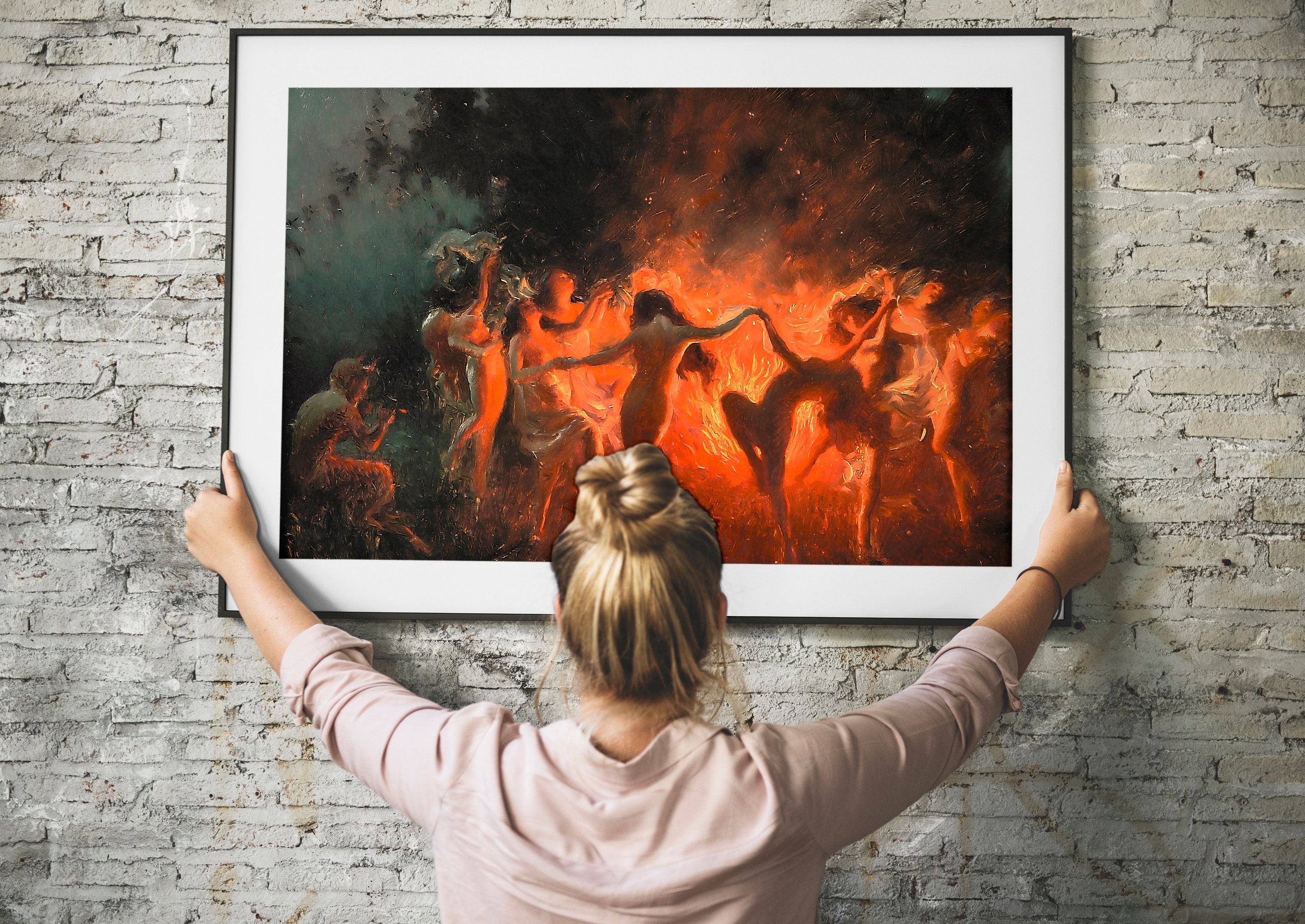 Dancing Witches Fire Dance Print, Vintage Gothic Dark Art (digital ...