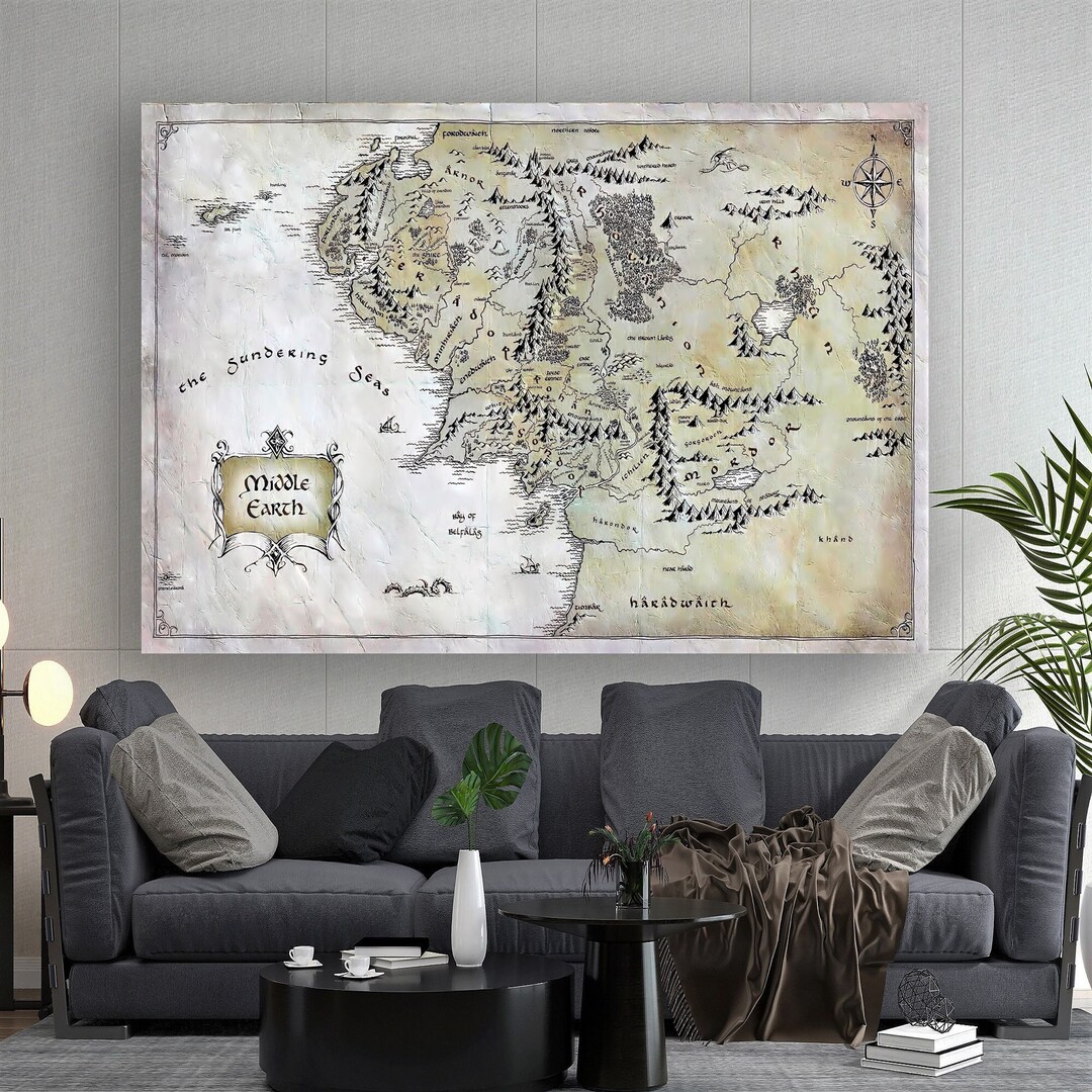 Middle Earth Map, Movie Map, LOTR Map Canvas, World Map Artwork, Middle ...
