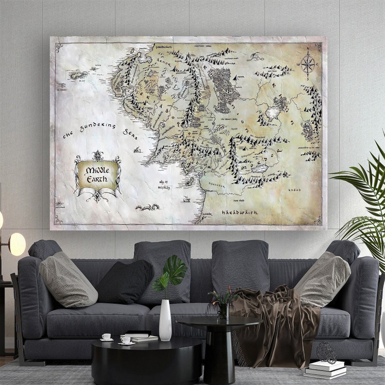 Middle Earth Map, Movie Map, LOTR Map Canvas, World Map Artwork, Middle ...