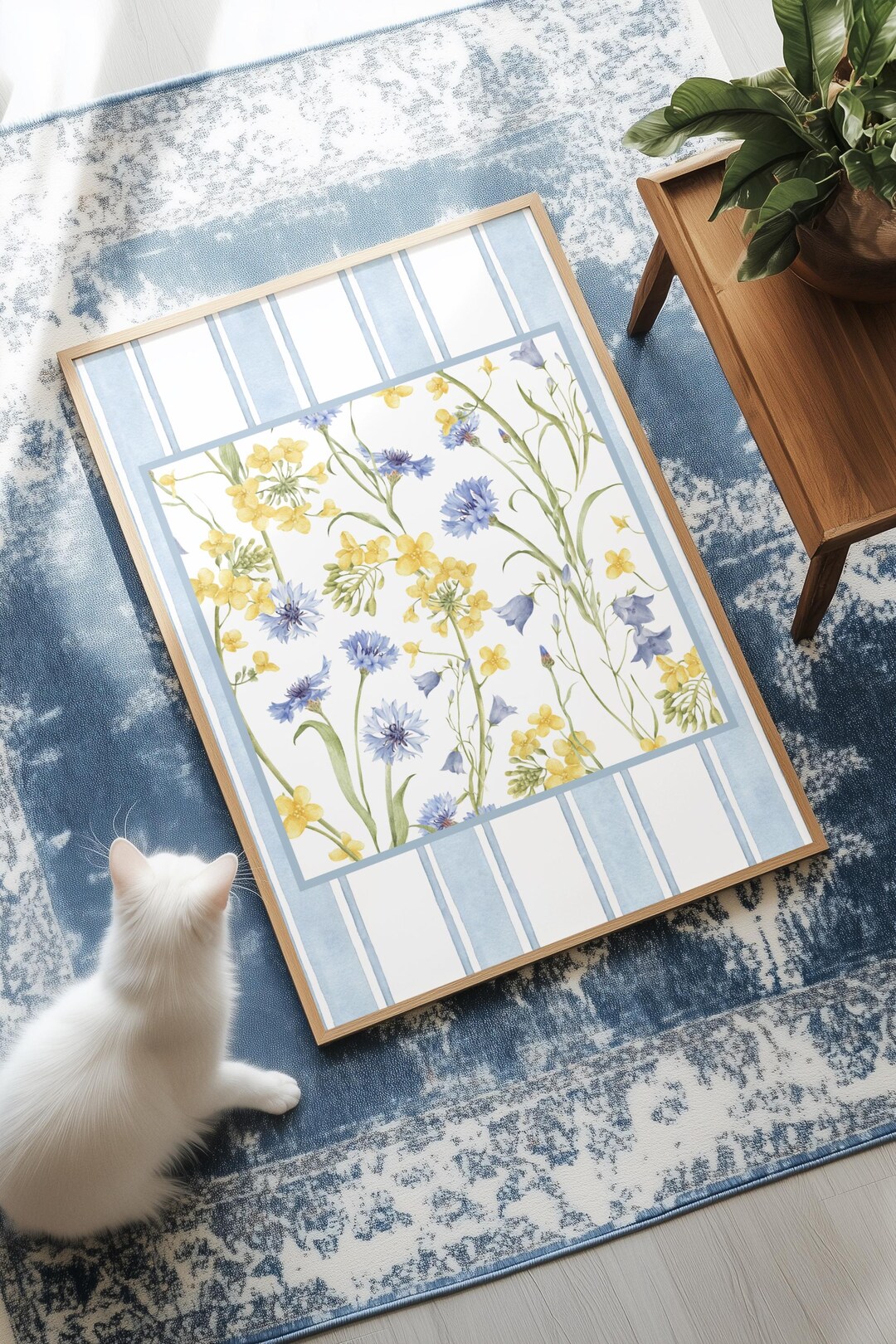 Spring Cottagecore Blue Floral Print – Daisy and Lily of the Valley ...
