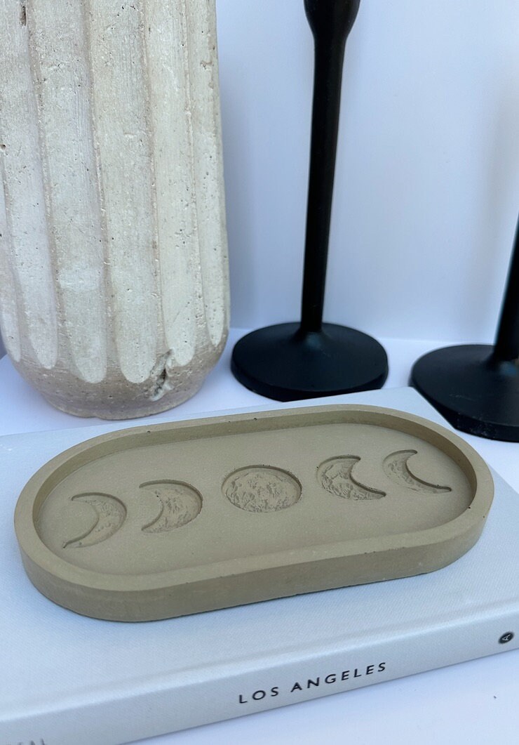 Crescent Moon Stone Oval Tray, Jewelry Dish, Decor Concrete Moon Catch ...