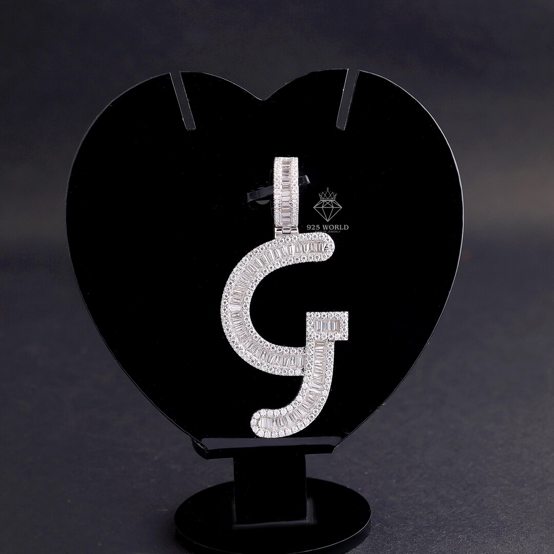 Baguette & Round Cut Moissanite Letter G Pendant,iced Out Custom ...