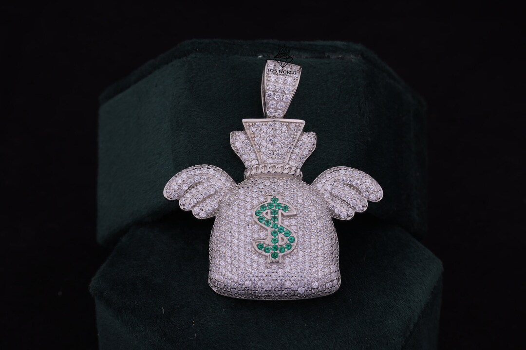 Iced Out Dollar Sign Money Bag Pendant,shiny VVS Moissanite Pendant ...