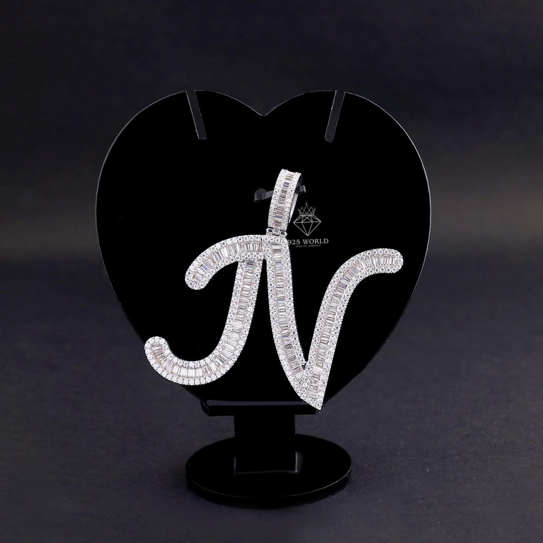 Custom "n" Letter Pendant,iced Out Alphabet Initial Pendant,925 Silver ...
