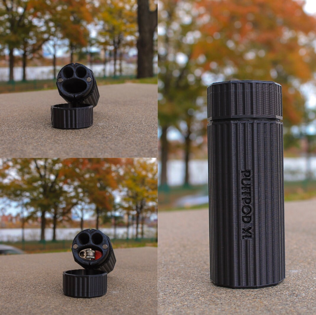 Puffpod XL. Elongated 3D Printed Roll/cig Case With Built-in Lighter ...