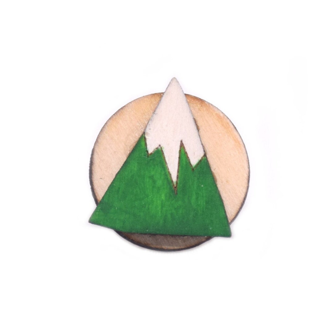 Small Wooden Pin Badge Brooch Mountain Mens’s Gift Travel Trekking ...