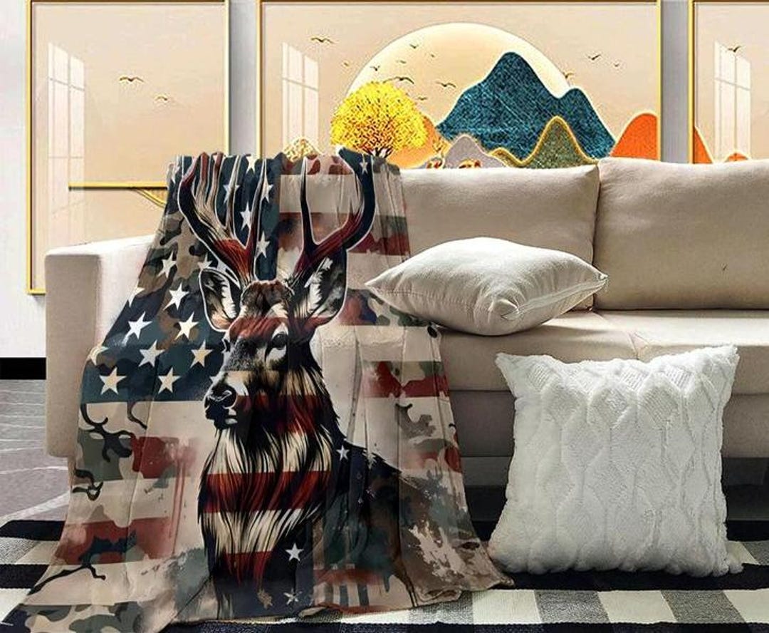 Deer Blanket, American Flag Pattern Blanket, Count Soft Warm Throw ...