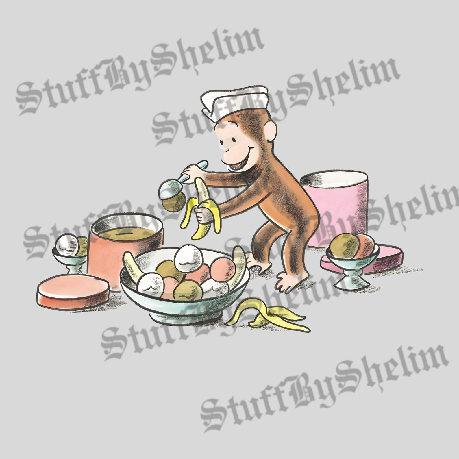 Curious George Cooking, Vintage Cartoons PNG, Baking Tee, 90s Digital ...