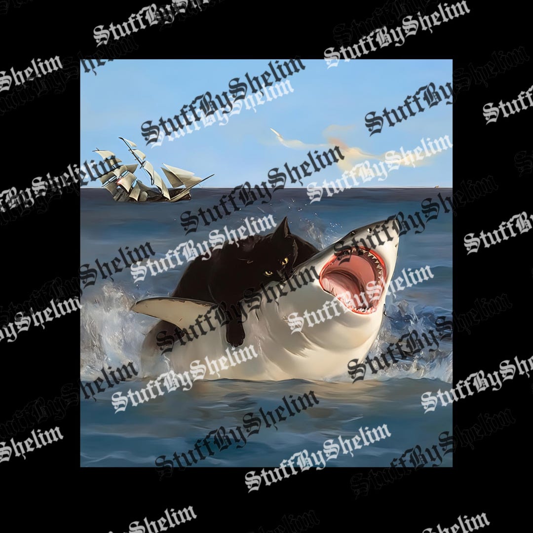 Retro Funny Vintage PNG, Fat Cat Vs Shark SVG, Unisex Meme Cringe Funny ...