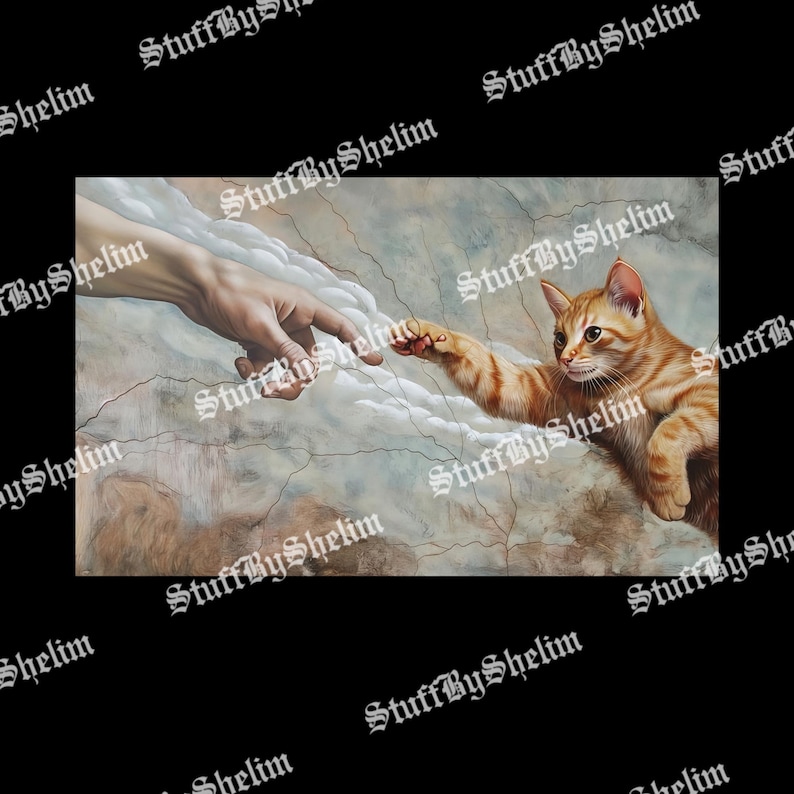 Funny Cat God Creation of Adam Meme SVG, Michelangelo Cat Sublimation ...