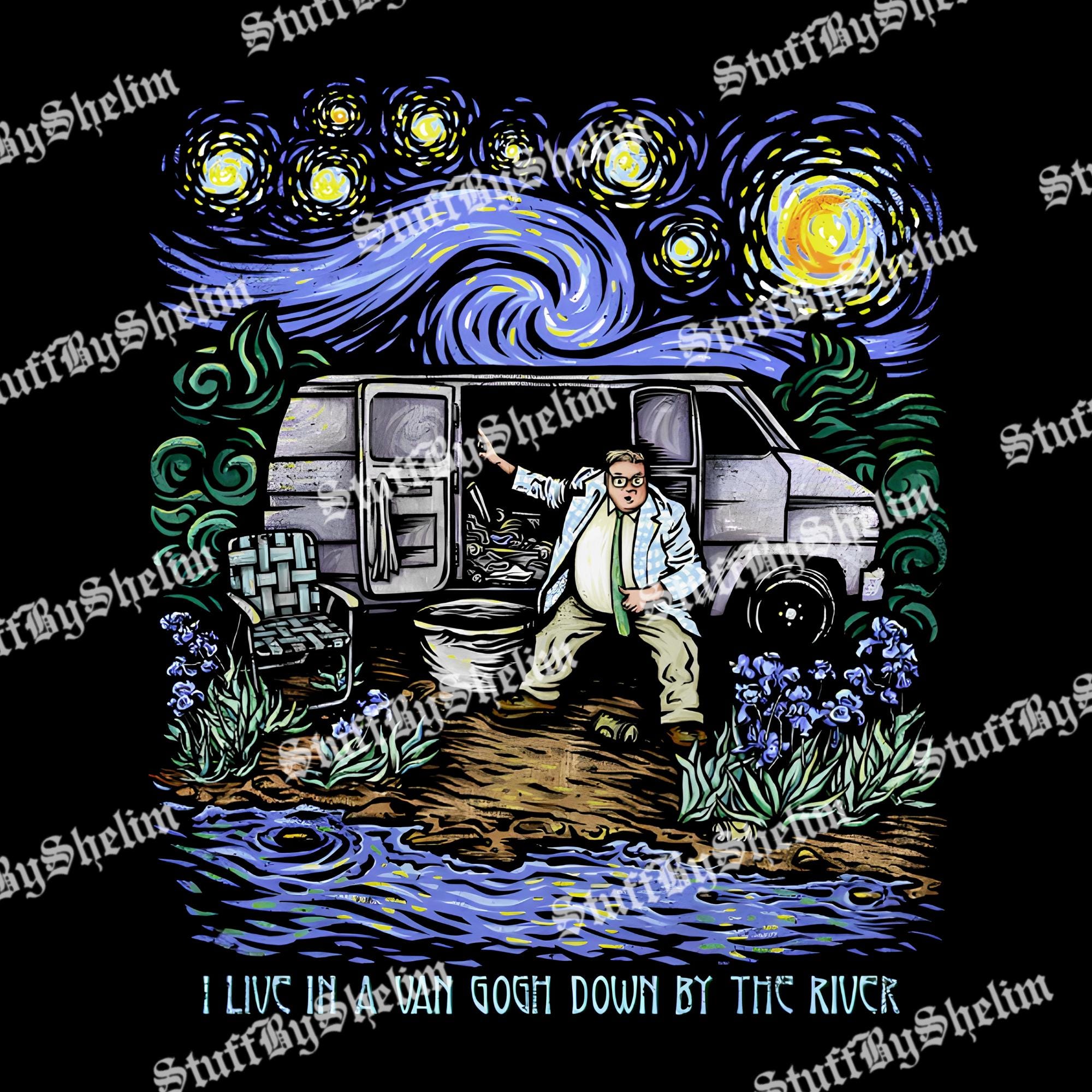 Van Gogh in a Van PNG, Starry Night Meme Digital Download, Chris Farley ...