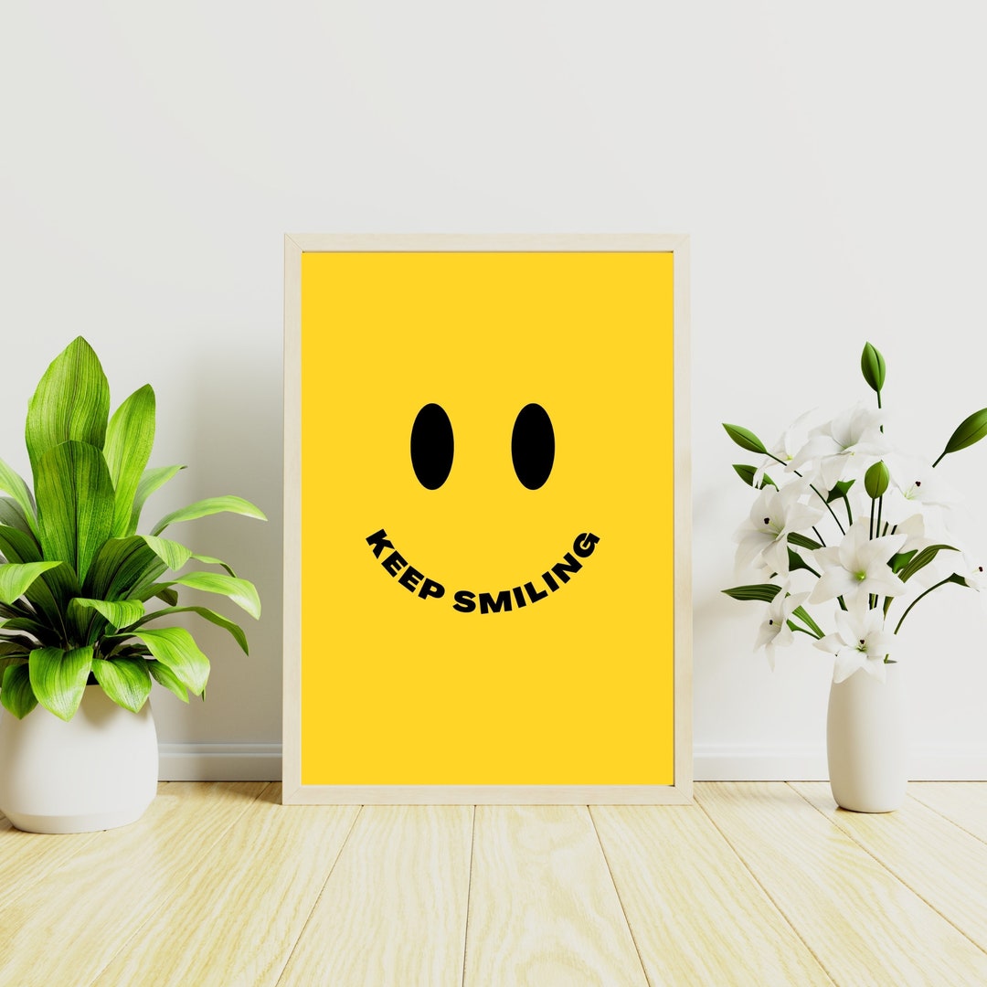 Keep Smiling Face Wall Art Living Room With Words of Poster - Etsy