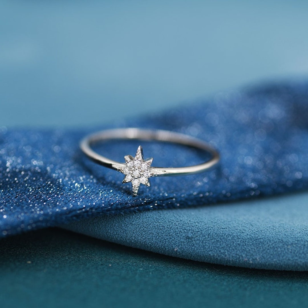 Sterling Silver Starburst Ring Dainty Star Ring Stacking Etsy