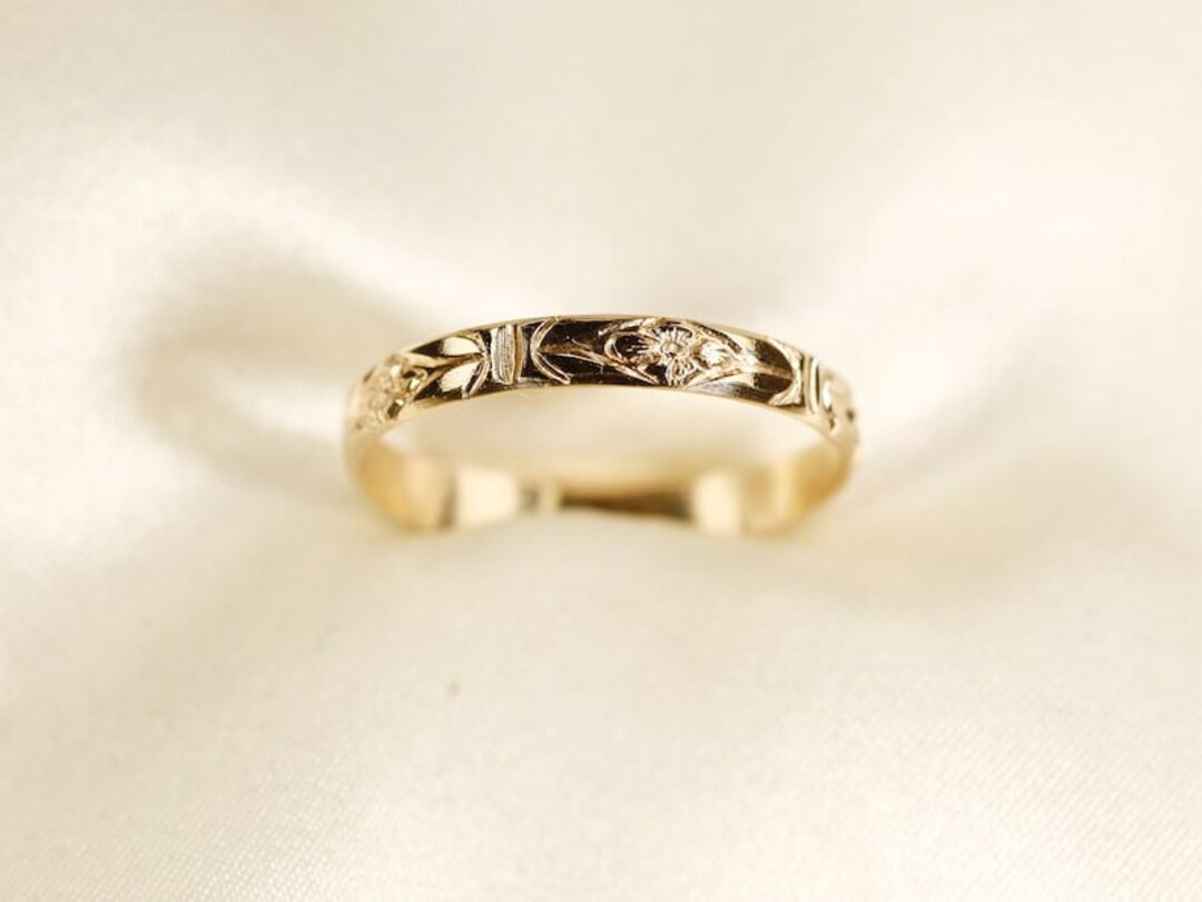 14K Yellow SOLID Gold Ring Pattern Ring Starling 925 Silver - Etsy