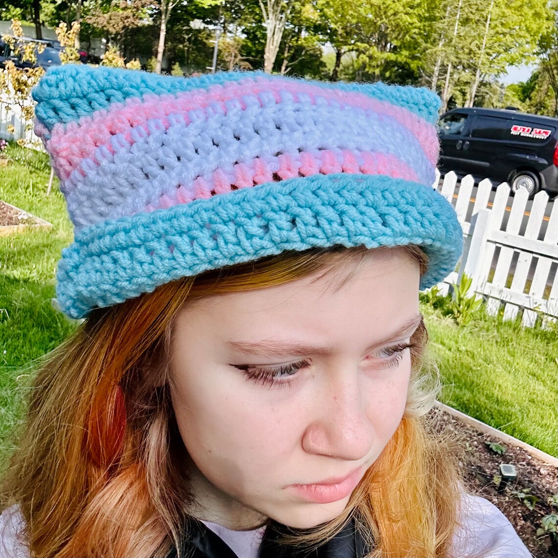 Trans Cat Ear Beanie Handmade Crochet Cat Beanie Trans Cat Ear Beanie ...