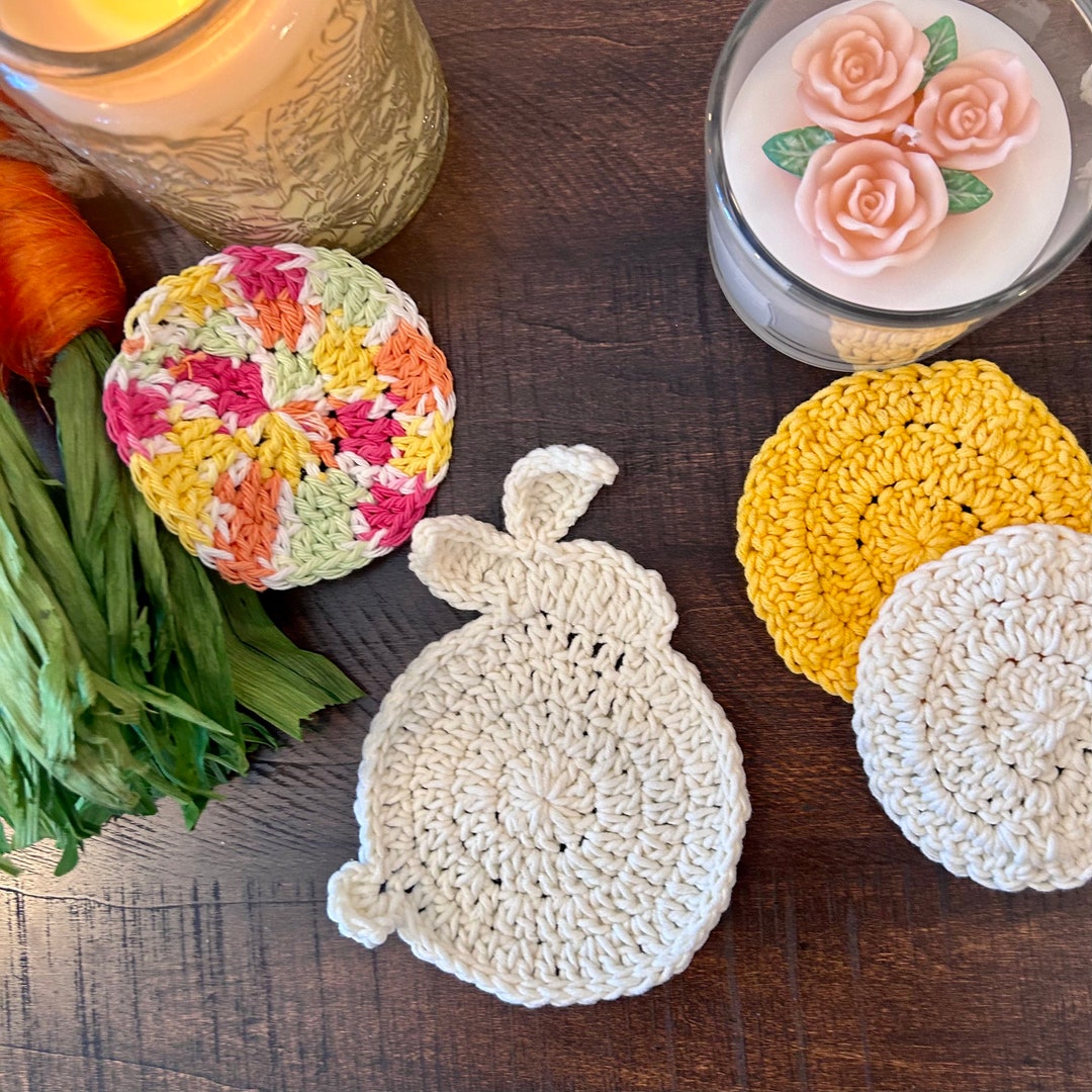 Handmade Crocheted 4pc Bunny Coaster for Spring or Easter, Cotton ...