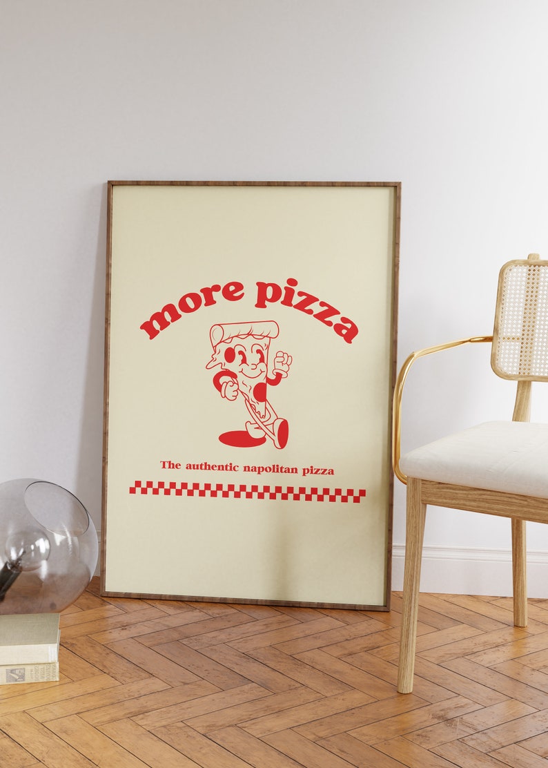 RETRO MASCOT PIZZA Wall Art Printable, Pizza wall decorations, Retro ...