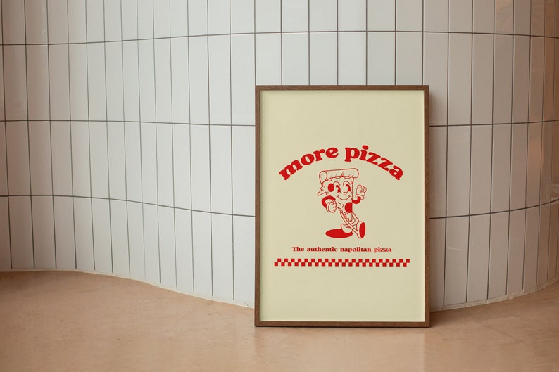 RETRO MASCOT PIZZA Wall Art Printable, Pizza wall decorations, Retro ...