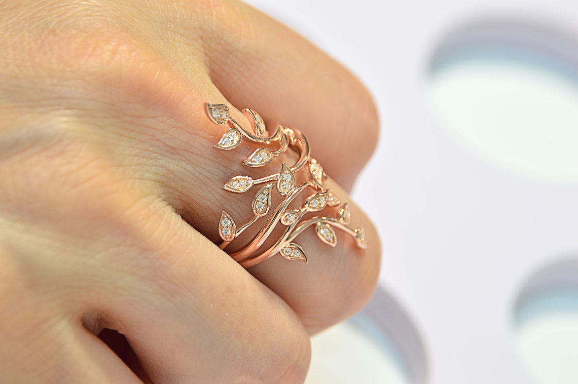 Olive Leaf Silver/10k 14K 18K Gold Ring, Moissanite Personalized Ring ...