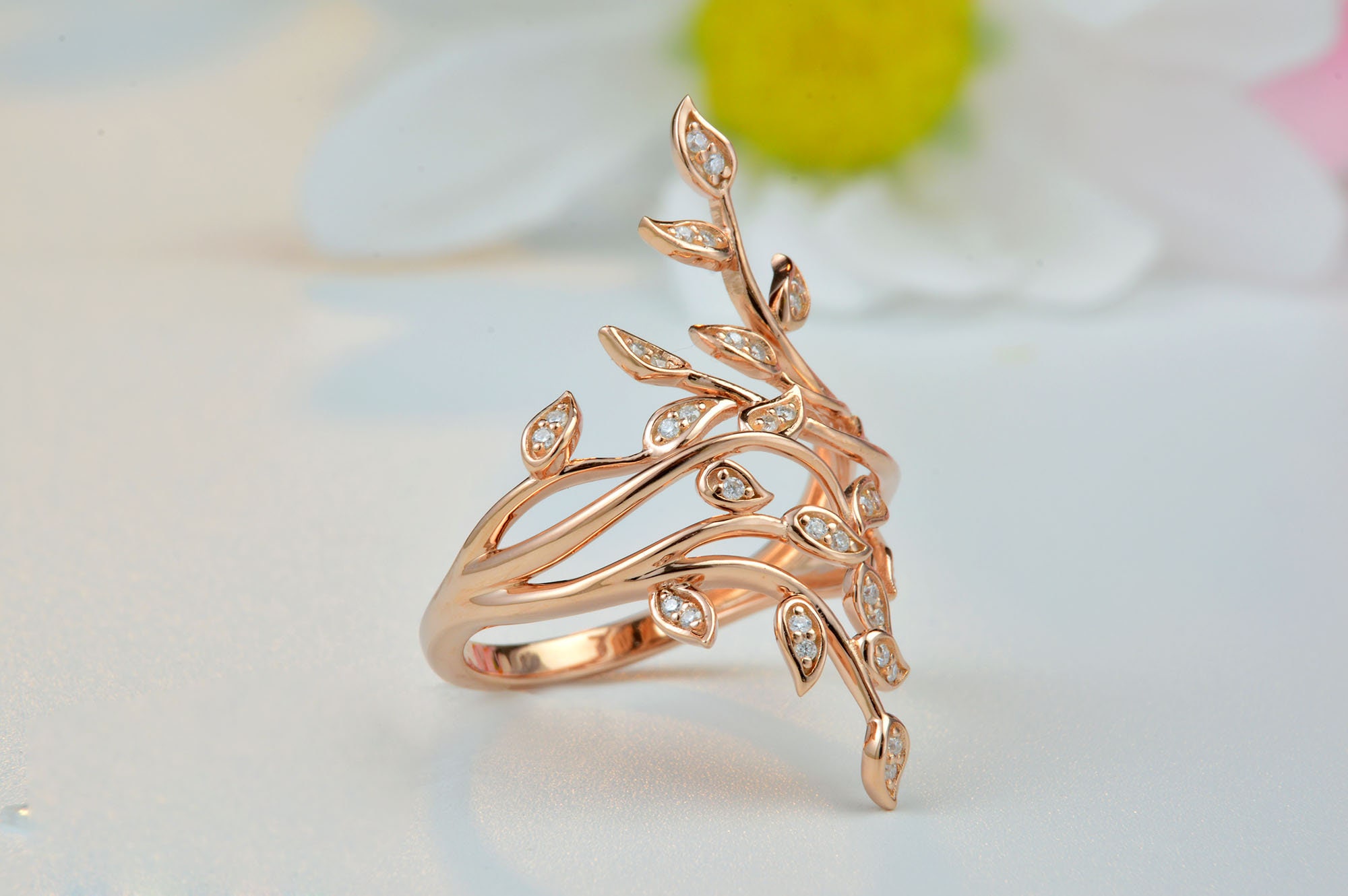 Olive Leaf Silver/10k 14K 18K Gold Ring, Moissanite Personalized Ring ...