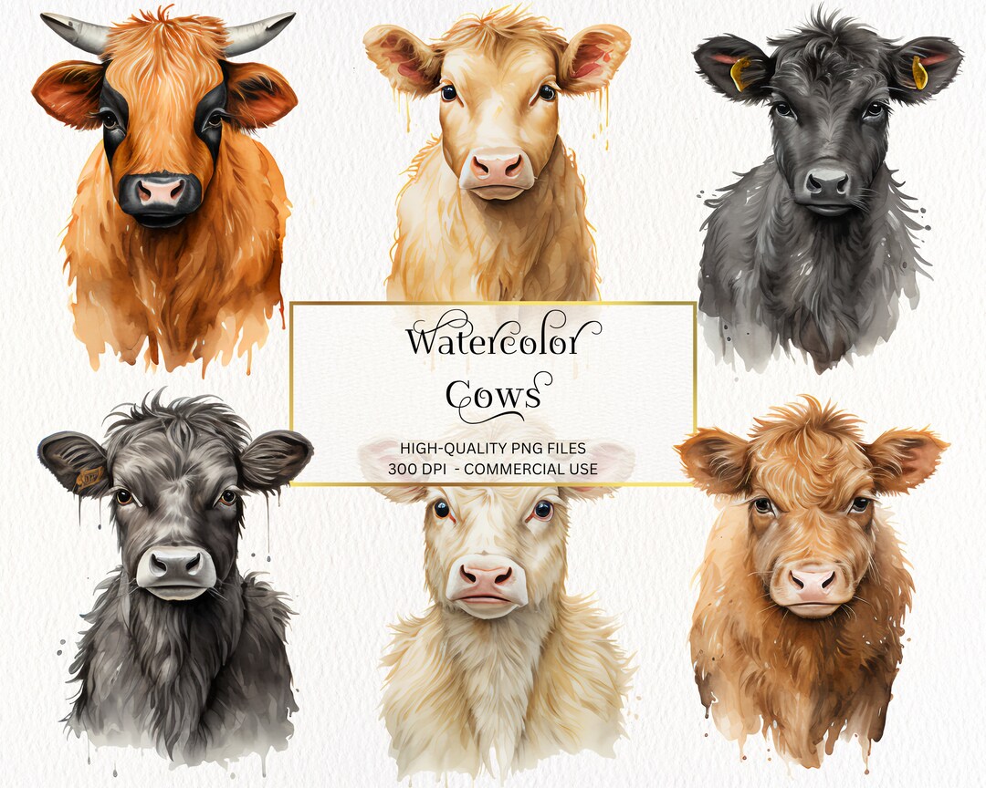 Watercolor Cows Clipart Set Adorable Farm Cows Clip Art in - Etsy